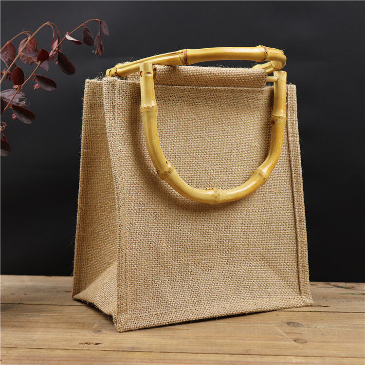 Bamboo Handled Jute Bag, Vintage Bag Jute Shopping Bag, Tea Storage Bag ...