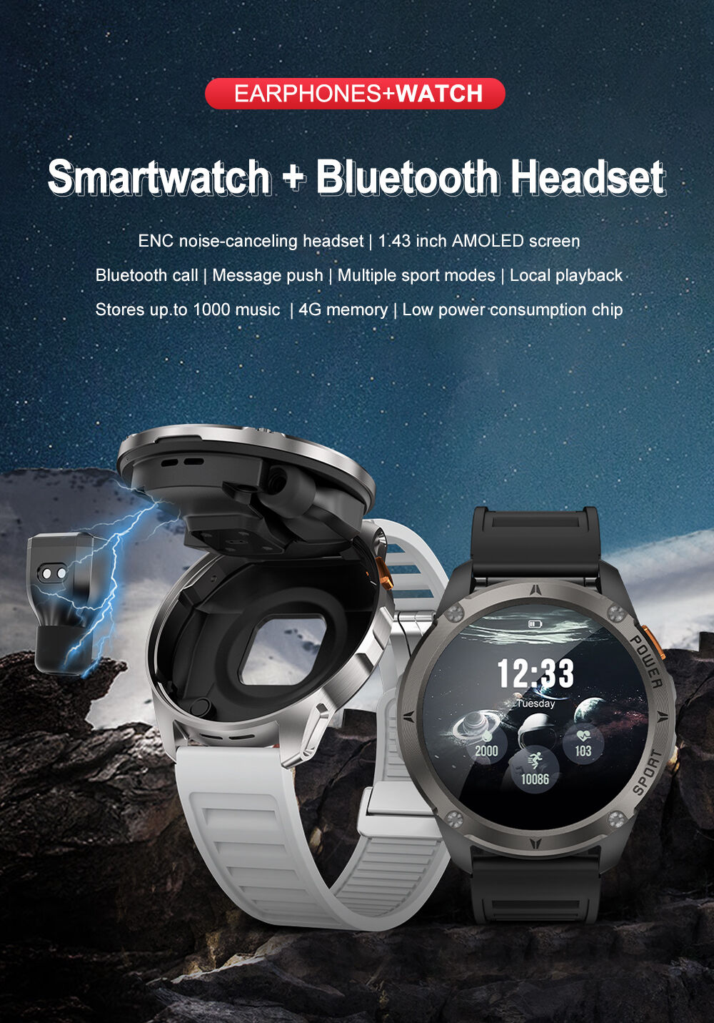 Njh11 High-end Smartwatch With Wireless Earbuds – Amoled Display, Sport ...