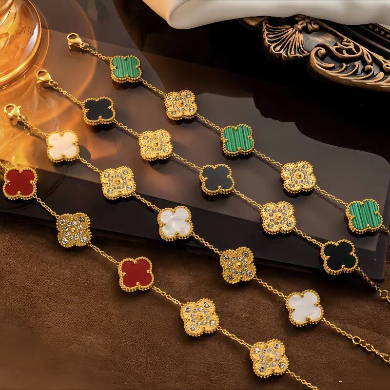Popular Lucky Four-leaf Clover Bracelet Double-sided Diamond 18k Gold Non-fading Titanium Steel ...