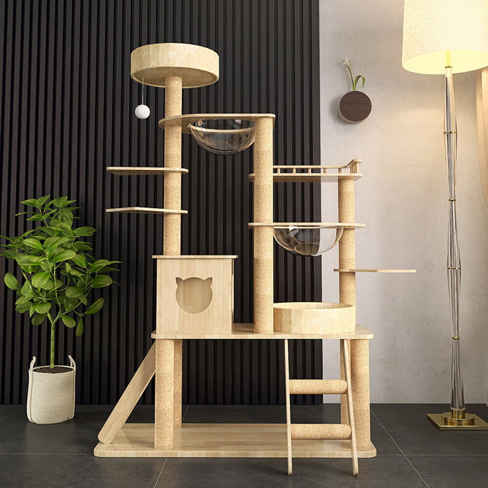 Eco-friendly Sisal Wood Plush Interactive Toy Big Cat Tree Luxury House ...