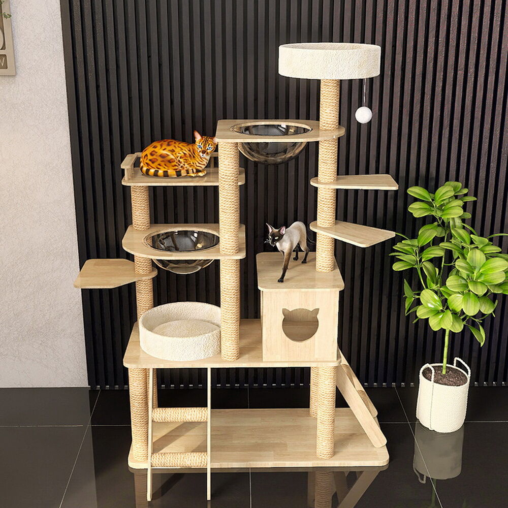 Eco-friendly Sisal Wood Plush Interactive Toy Big Cat Tree Luxury House ...