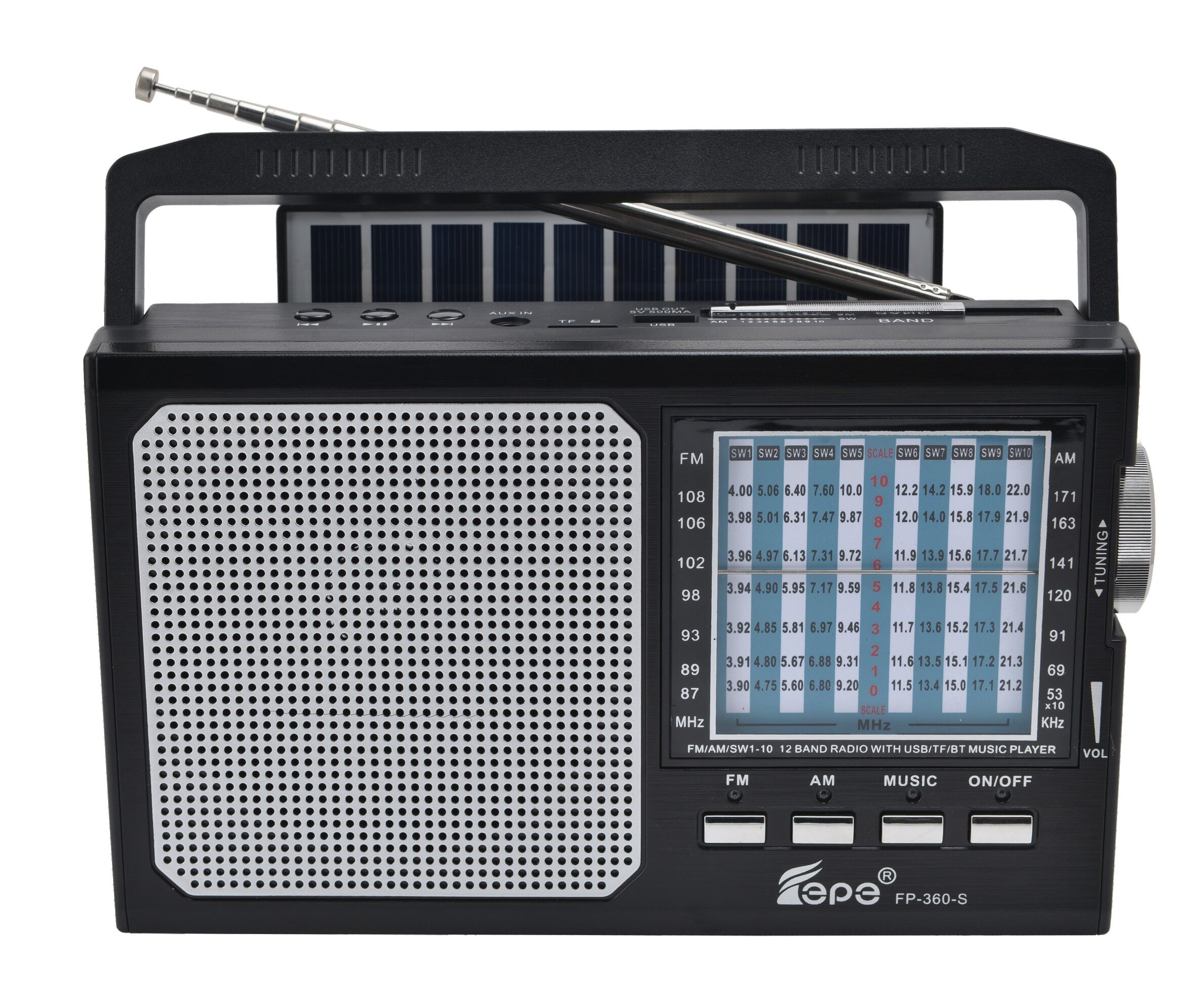 Fm/am/sw1-10 12 Bands Radio With Solar Panel For Family And Office ...