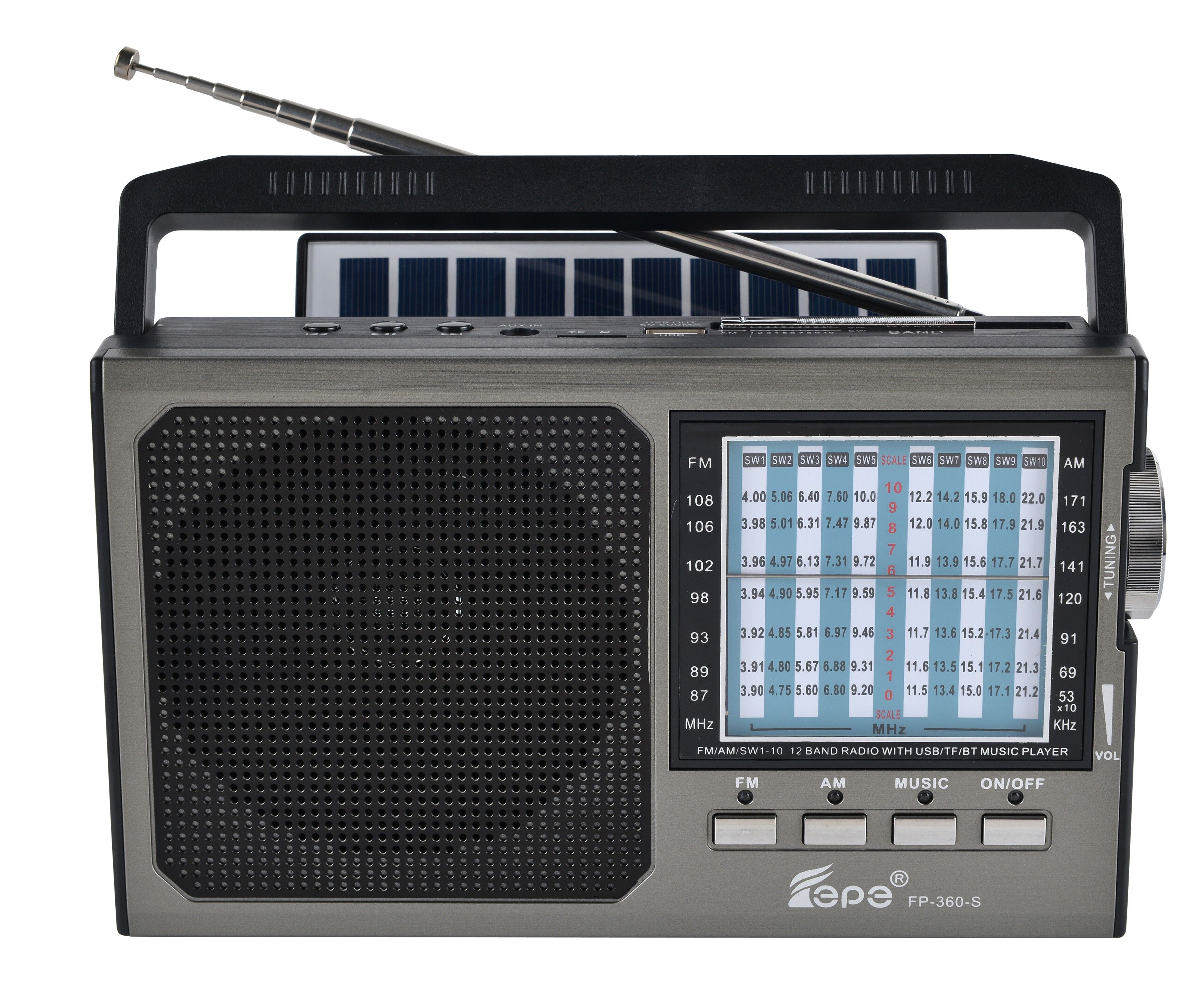 Fm/am/sw1-10 12 Bands Radio With Solar Panel For Family And Office ...