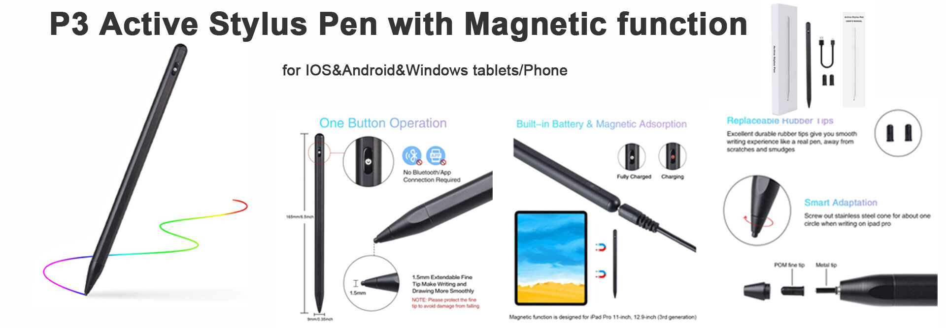 P3 Universal Tablet Capacitive Active Stylus Touch Pencil Pen For Apple ...