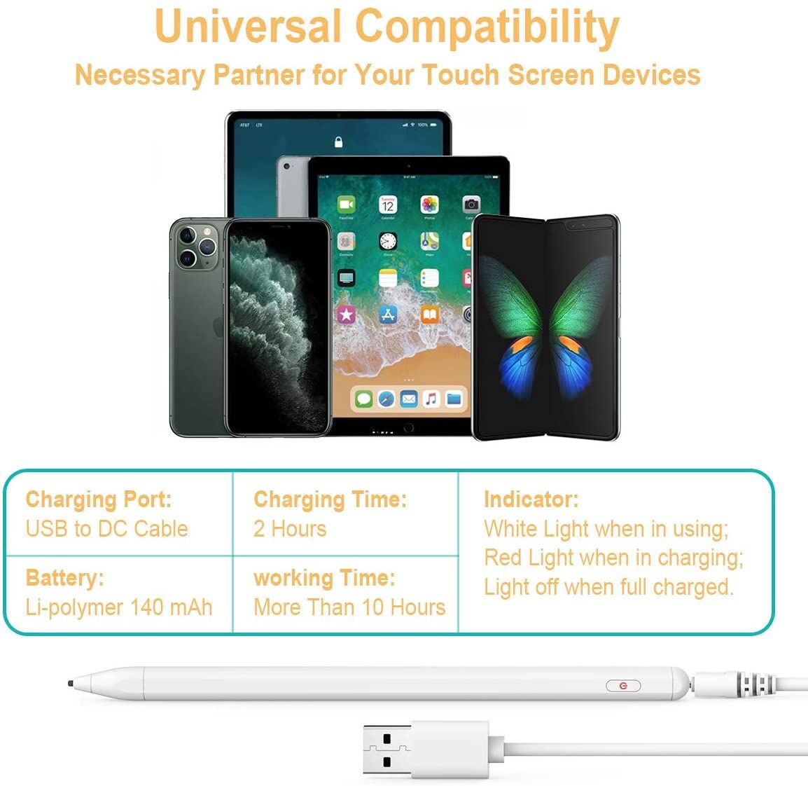 P3 Universal Tablet Capacitive Active Stylus Touch Pencil Pen For Apple ...