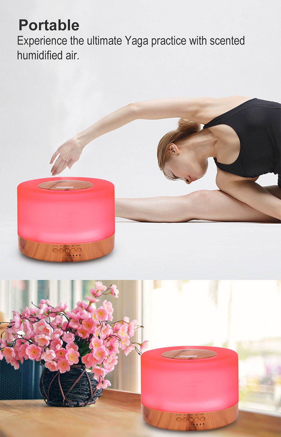 Portable Wood Aroma Diffuser Grain 7 Colors Led Light Home 500ml ...