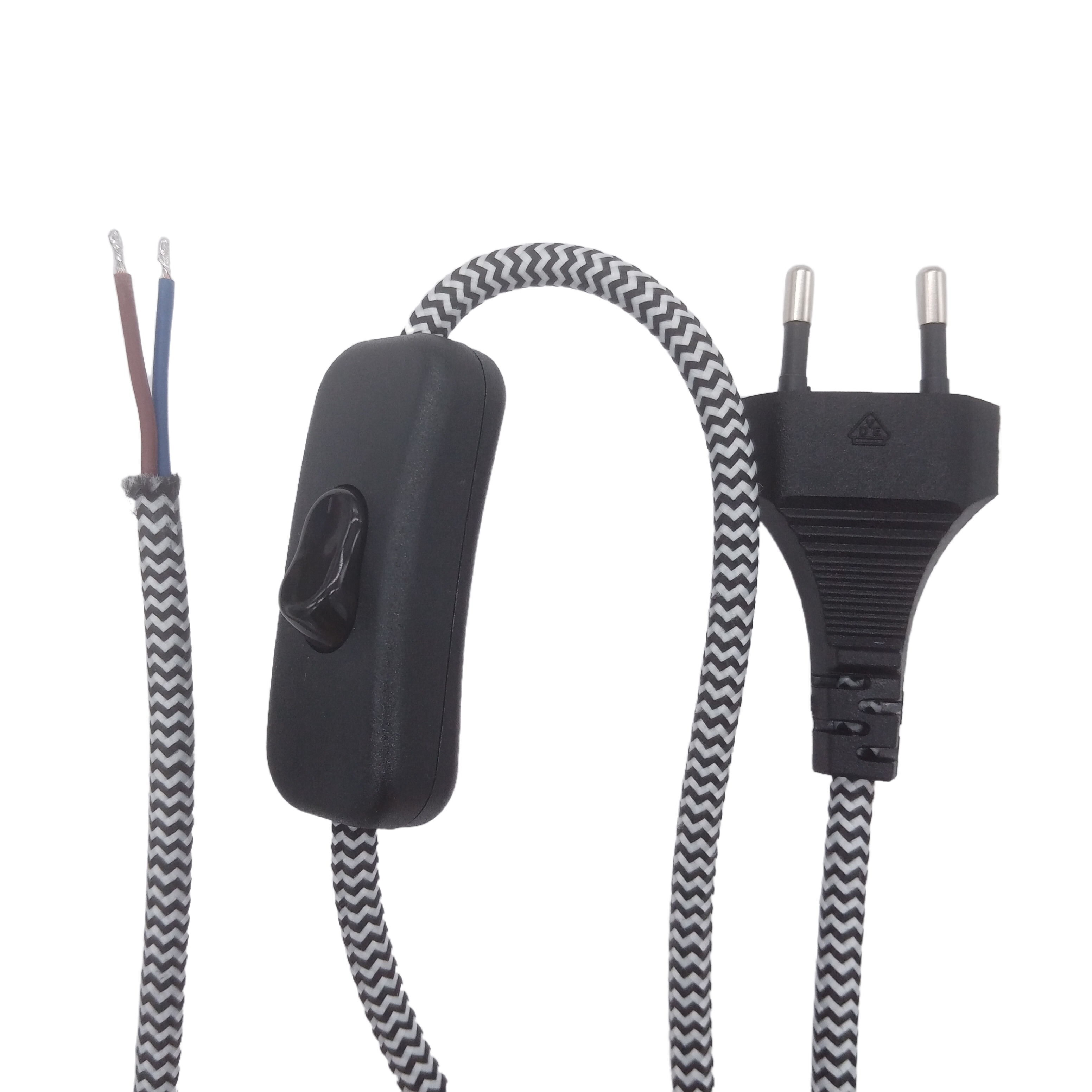 2 Pin Eu Plug Braided Power Cord With On Off Switch 2x0.75mm² Black ...