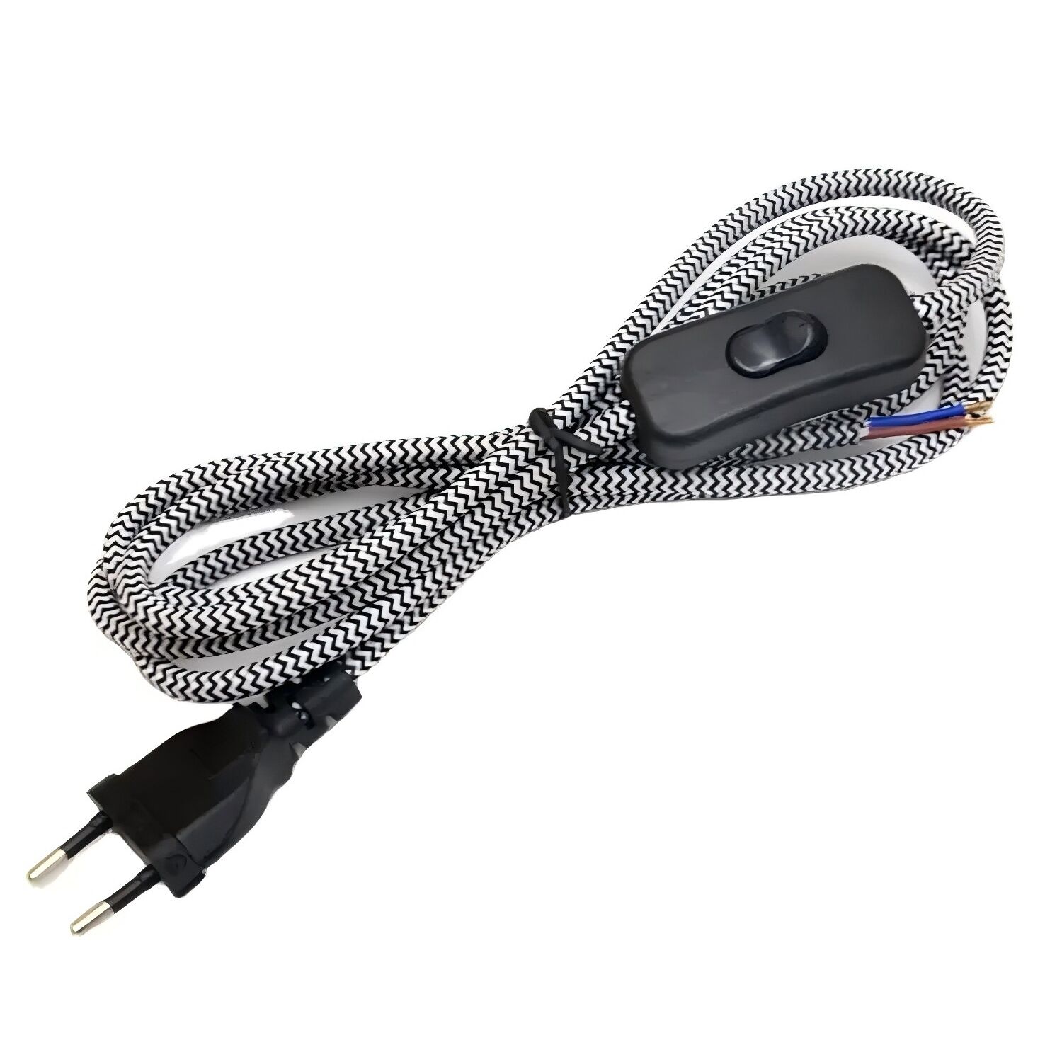 2 Pin Eu Plug Braided Power Cord With On Off Switch 2x0.75mm² Black ...