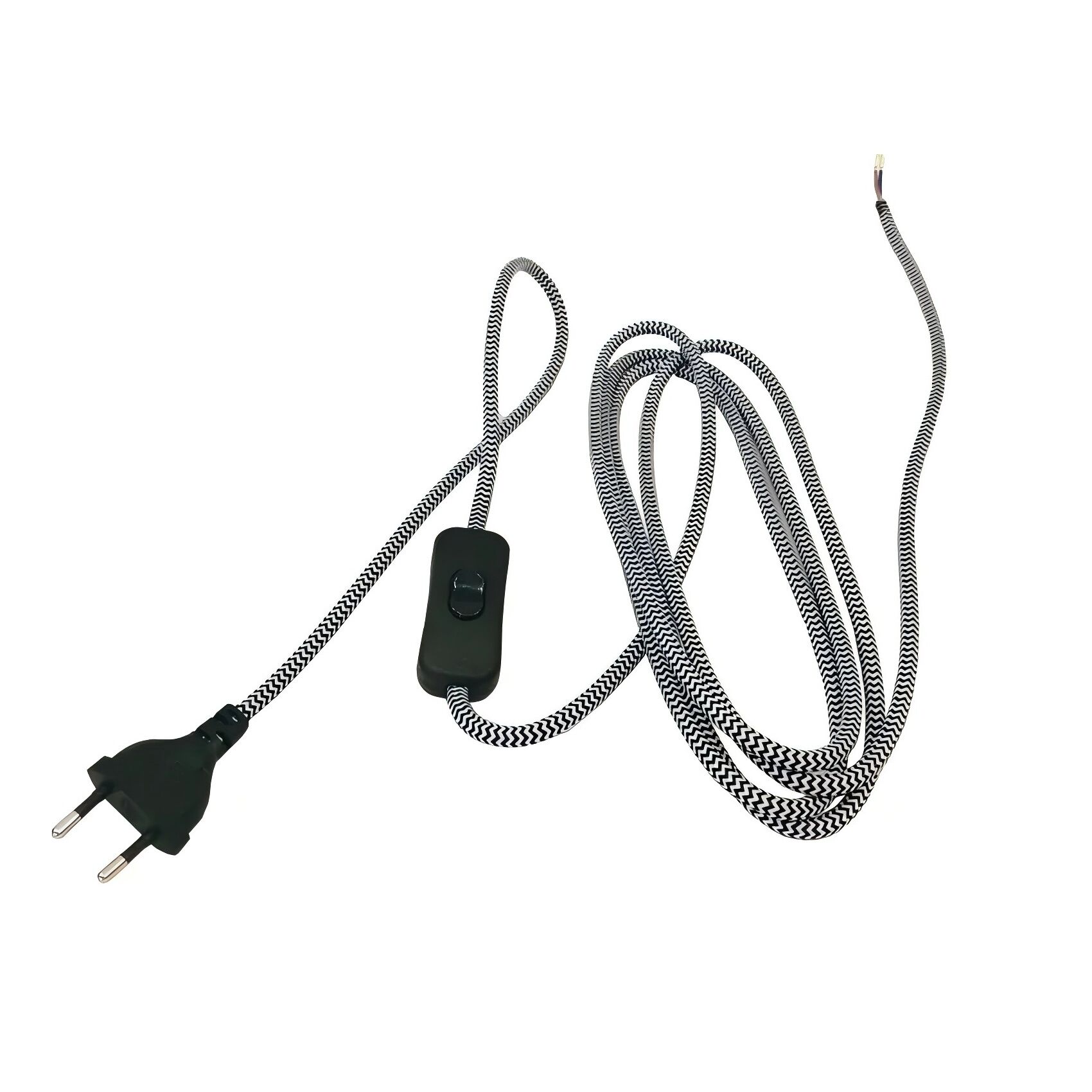 2 Pin Eu Plug Braided Power Cord With On Off Switch 2x0.75mm² Black ...