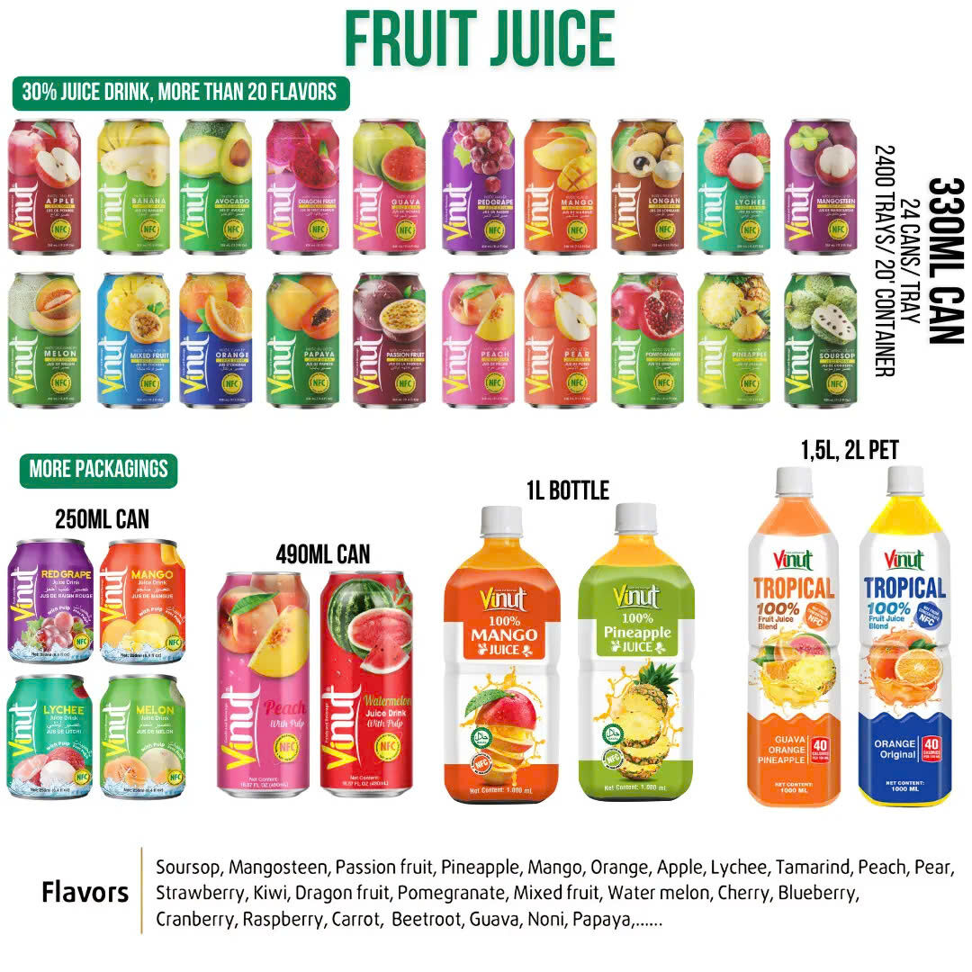 Premium Pure 100% Mango Juice Vinut 490ml Can Manufacturer Private ...