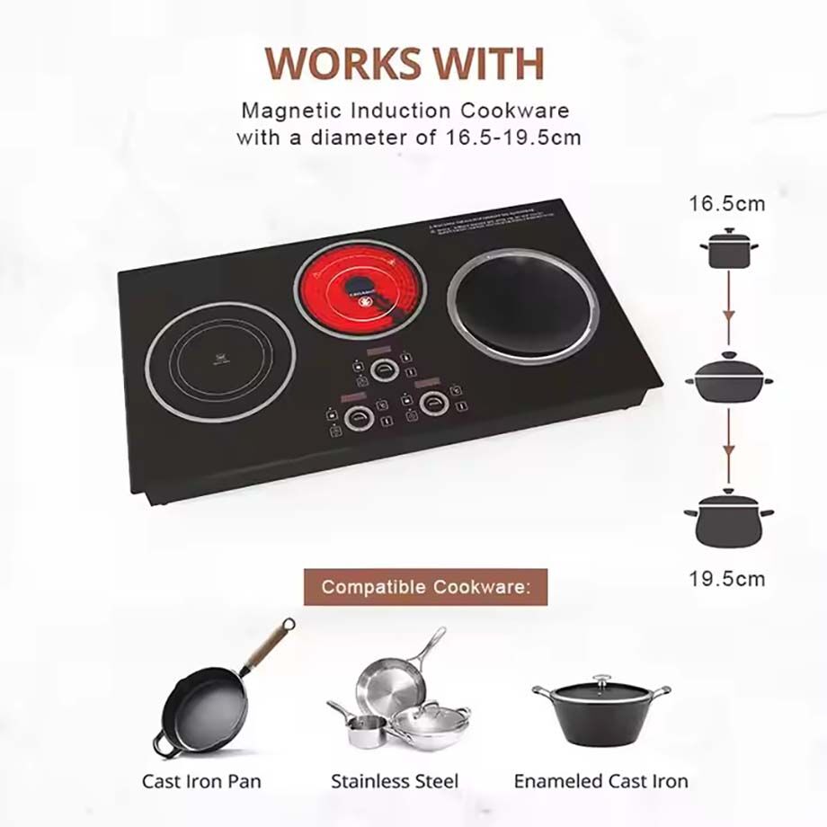 3500w Touch Control Electric Cooktops Built-in 3 Burners Induction ...