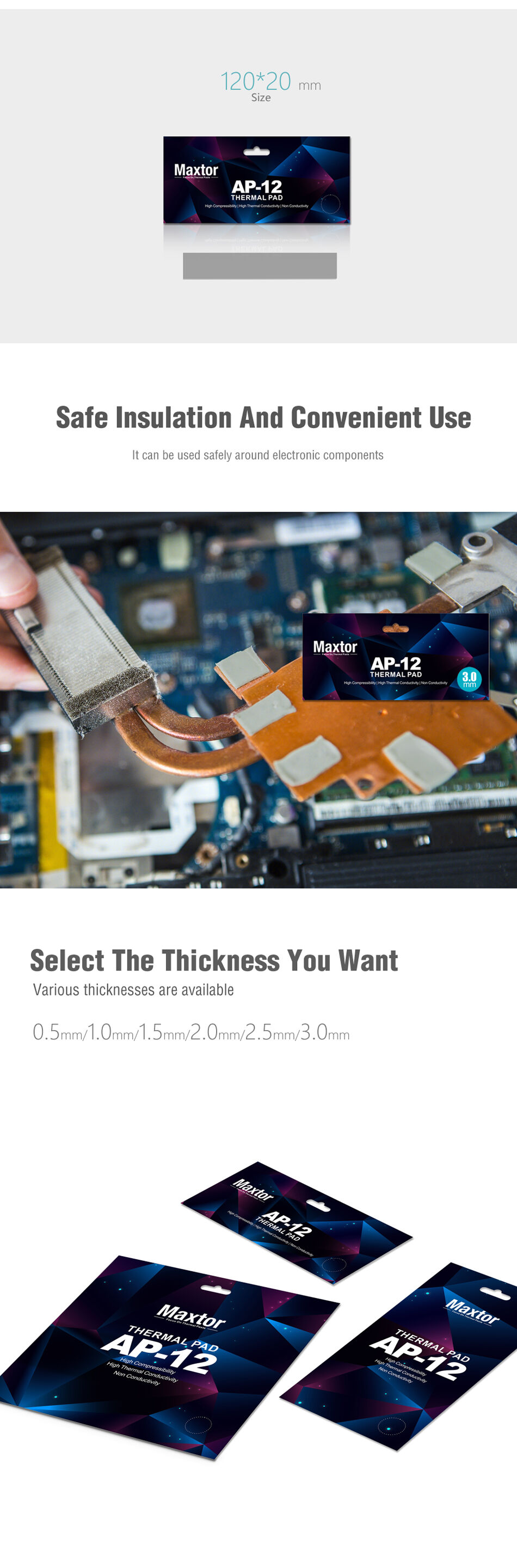 Thermal Silicone Cpu Heatsink Conductive Pad Cooling 120*20*0.5 Gpu ...