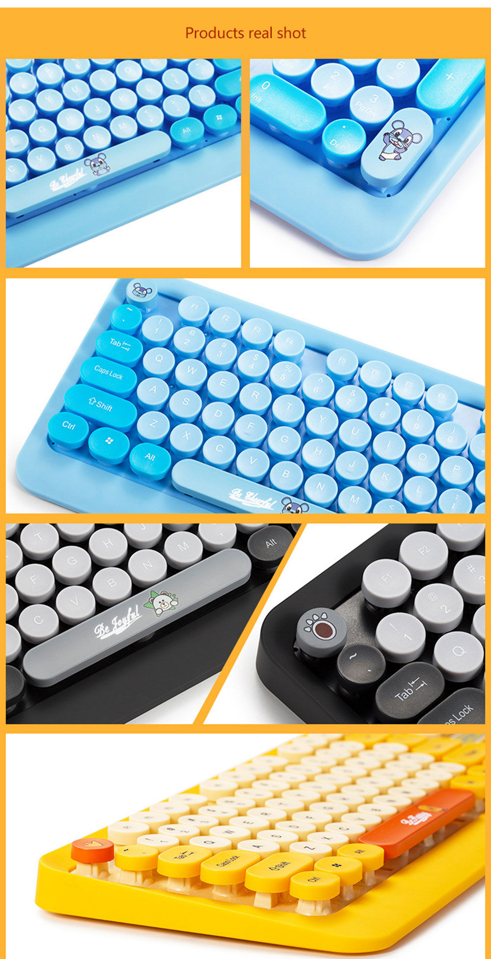 Supplier Retro Round Punk Style Wireless Keyboard And Mouse Set Usb ...