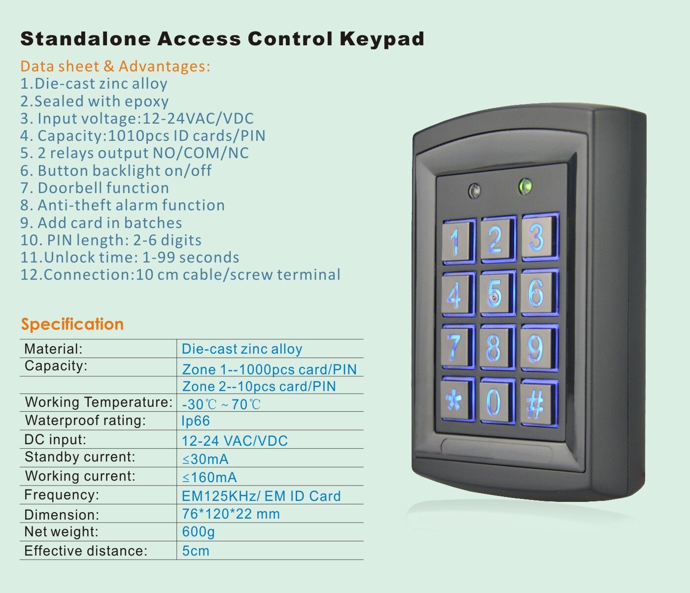 Popular Cheap Standalone Keypad Smart Access Control 125khz Access Card ...