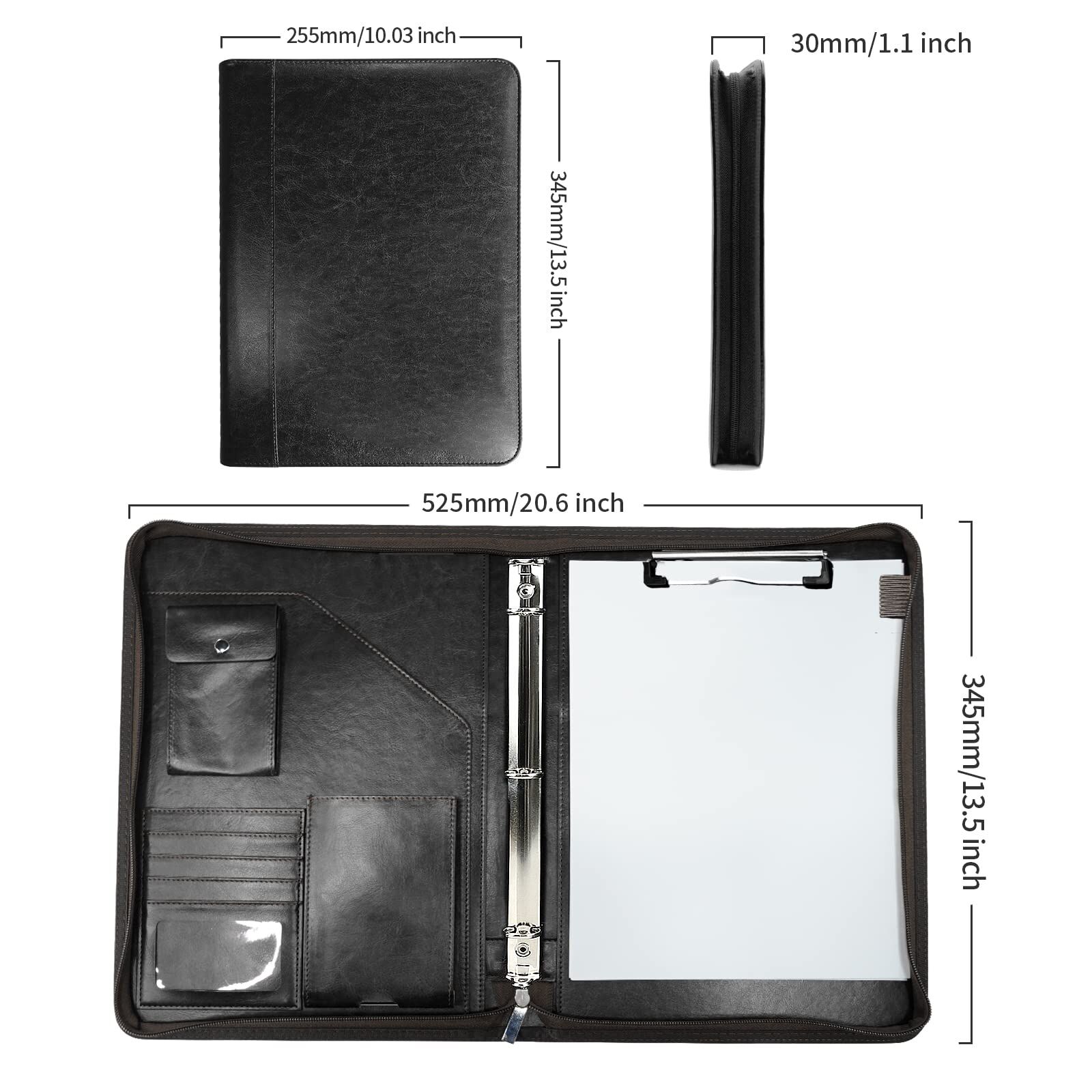 Zippered Portfolios Custom File Folder Phone Bag Padfolios With Ring ...