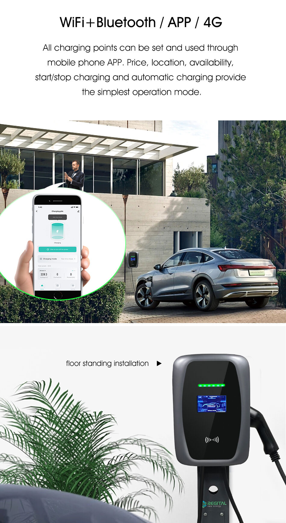 New Design 4.3'' Lcd Screen Wall Box 22kw Ev Charger Station For Home ...