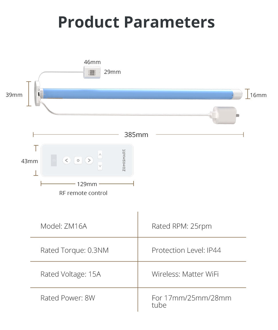 Zemismart Matter Electric Roller Blinds Motor For 17mm 25mm 28mm Tube ...