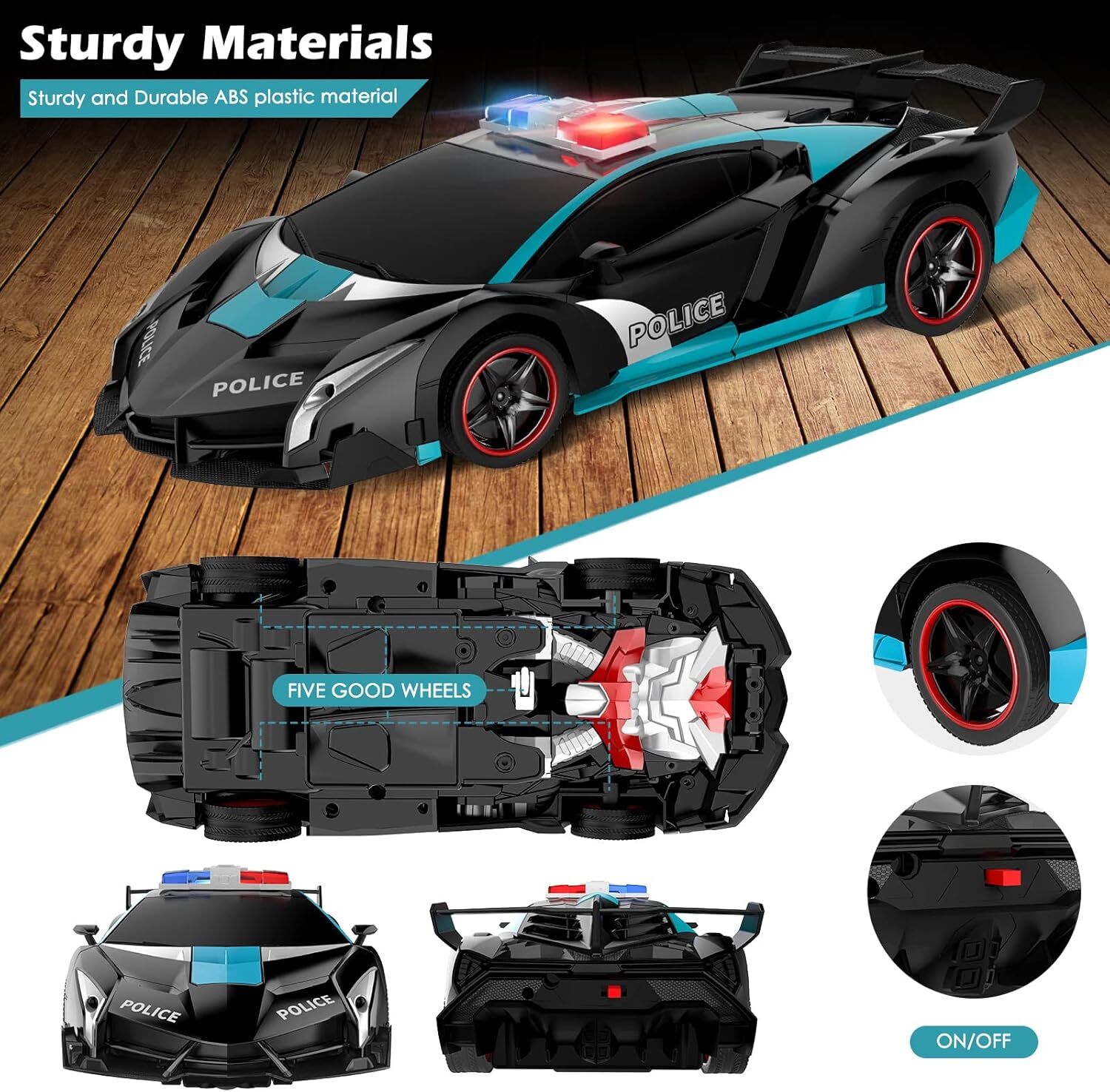Transformer Remote Control Police Car Toy With Flash Light One Button ...