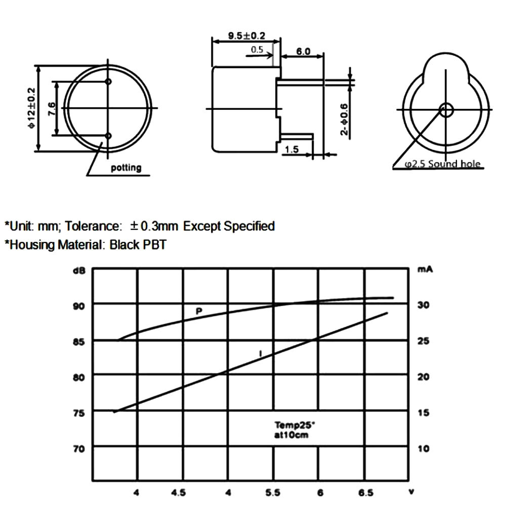Tmb12a05 Buzzer 12*9.5mm 5v Dc 2400hz 85db Dip Internal Driving Active ...