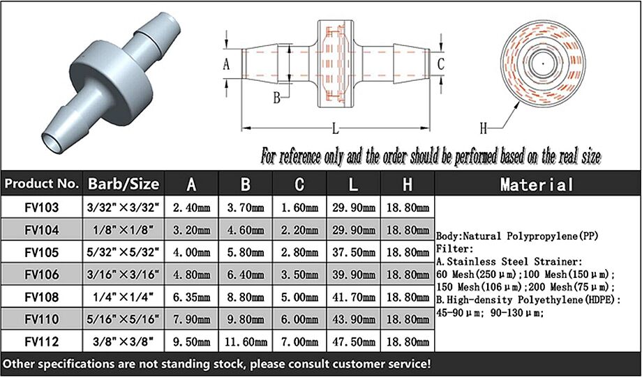 316 Ss Ball Weighted Ink Tank Buffer Bottle Filter 1/16" 5/32" Barbed ...