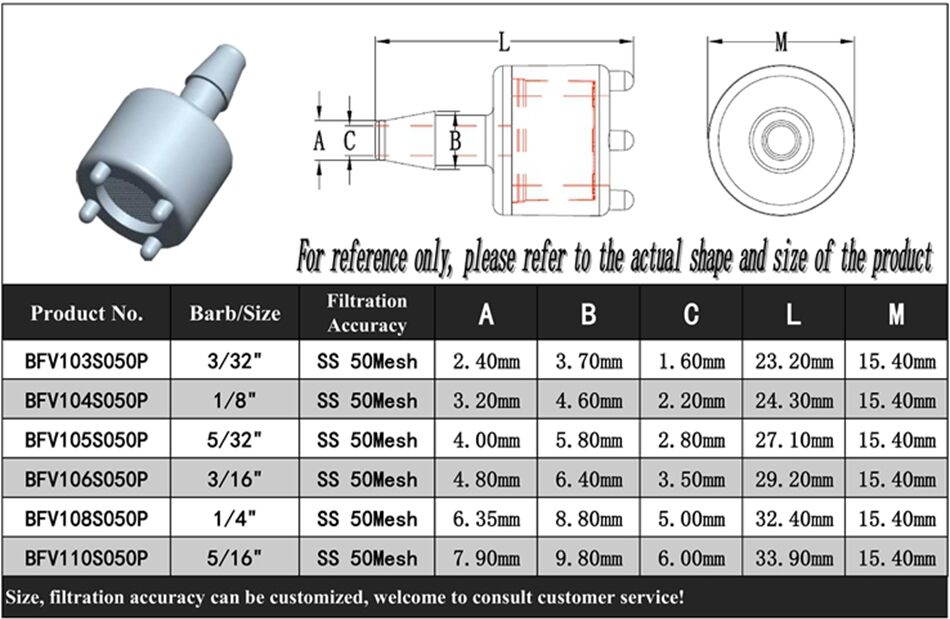 316 Ss Ball Weighted Ink Tank Buffer Bottle Filter 1/16" 5/32" Barbed ...