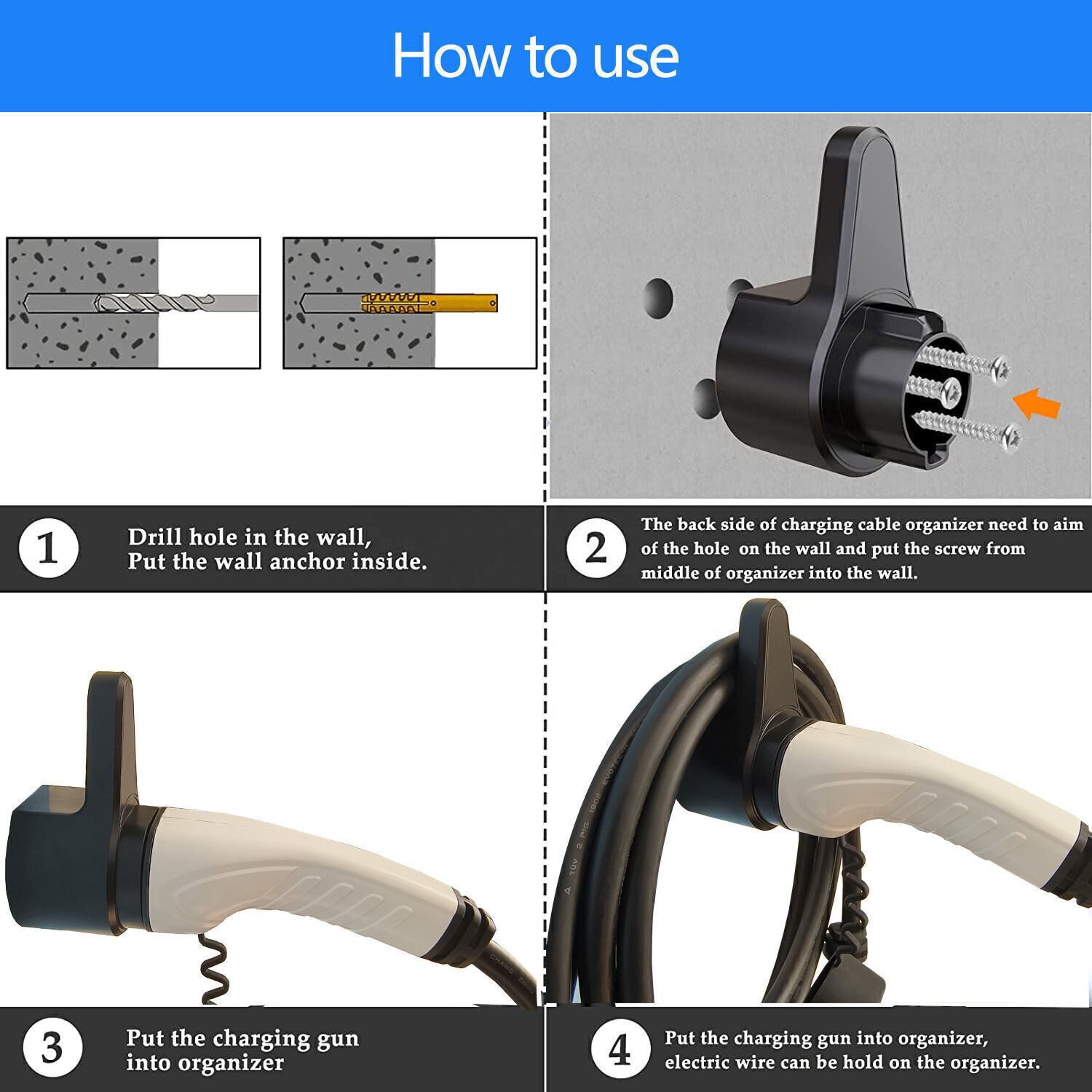 Fisher Iec 62196 Electric Car Charging Gun Holder Charging Gun Hook Car ...