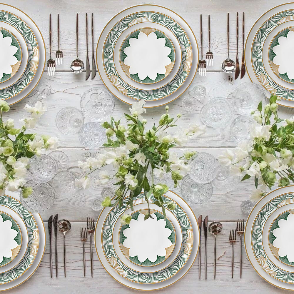 Modern Ginkgo Dinner Plate Sets Bone China Dinnerware Set With Garden ...