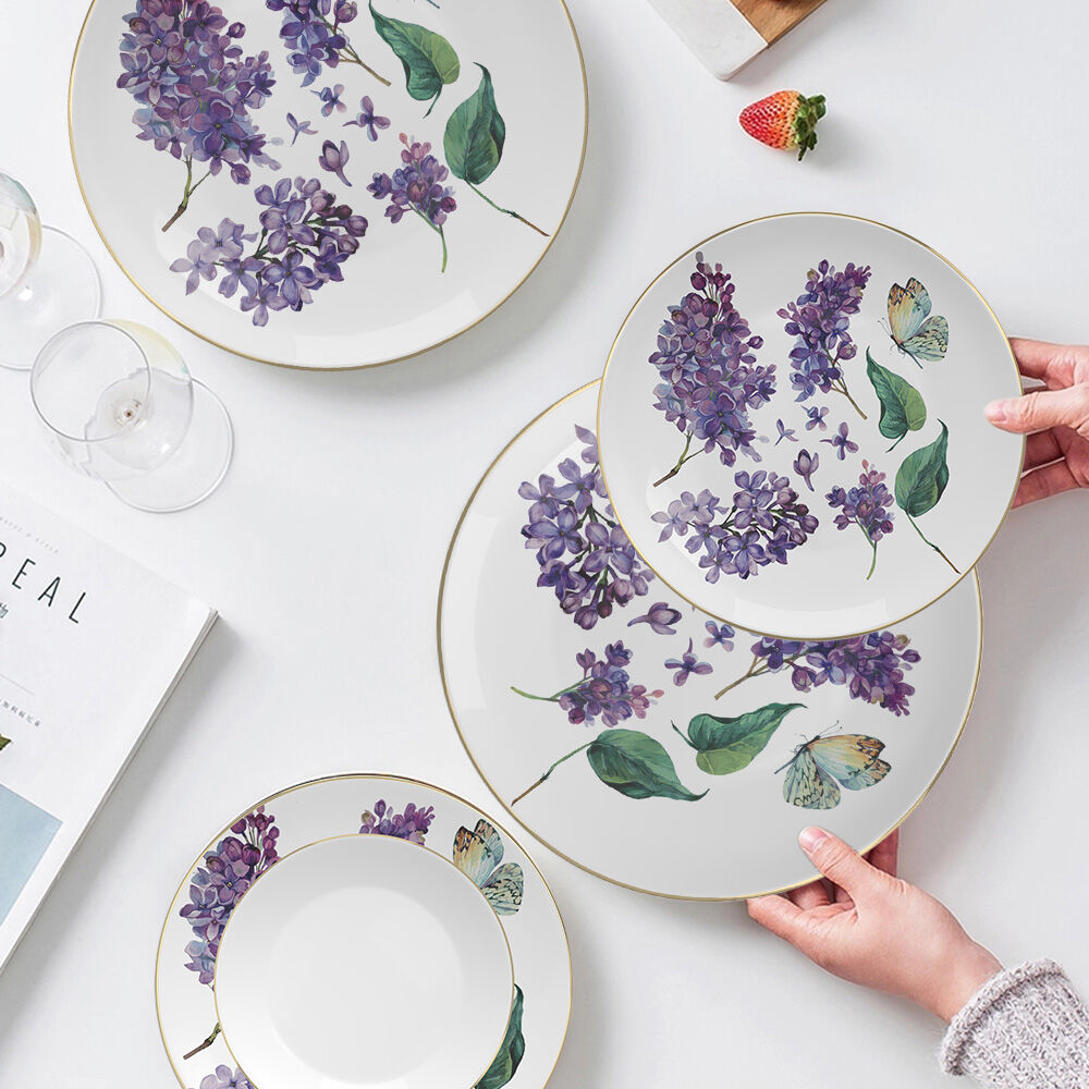 Popular High-quality Purple Floral Durable Bone China Dinnerware ...