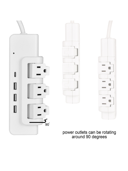 Us 3 Outlets Rotating Power Strip Surge Protection Indicator 1020j With ...
