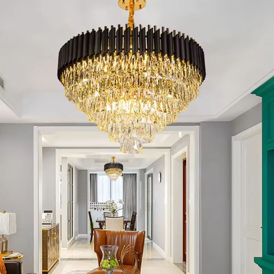 Large Round Indoor Luxury Living Room Pendant Light Black Gold Led ...