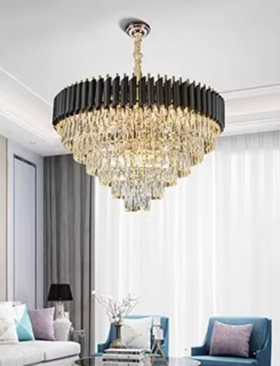 Large Round Indoor Luxury Living Room Pendant Light Black Gold Led ...