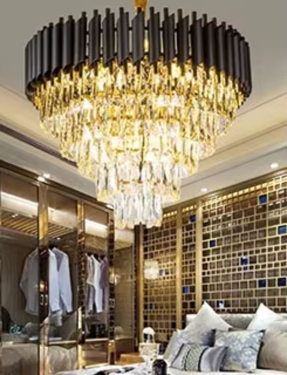 Large Round Indoor Luxury Living Room Pendant Light Black Gold Led ...