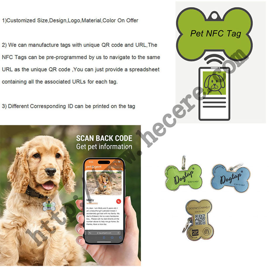 Custom Qr Code 13.56mhz Nfc Dog Metal Rfid Pet Tag For Dog Tracking ...