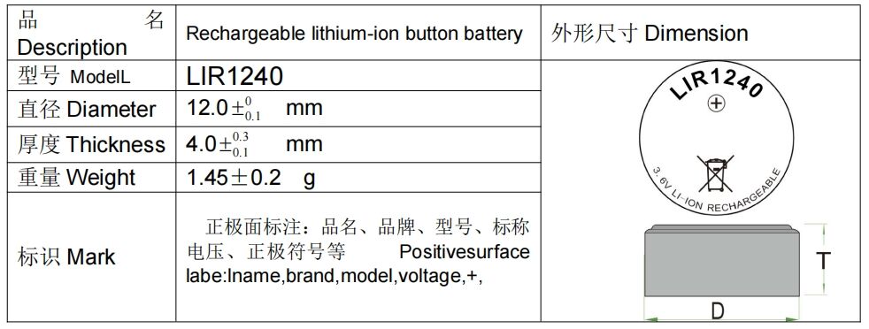 Rechargeable 3.6v 50mah Lithium Ion Coin Cell Compliant With Iec 62133 ...