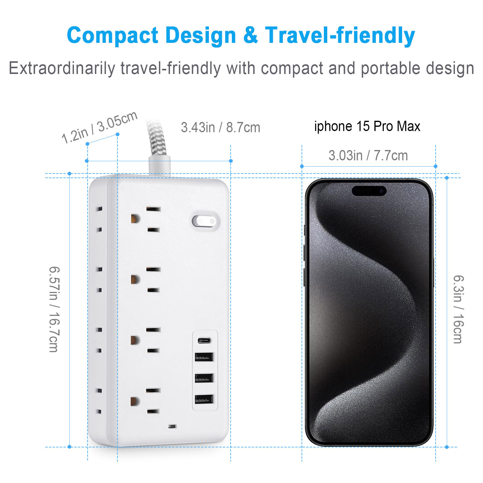 Us Power Strip Surge Protector Power Strip With 8 Widely Outlets 4 Usb ...