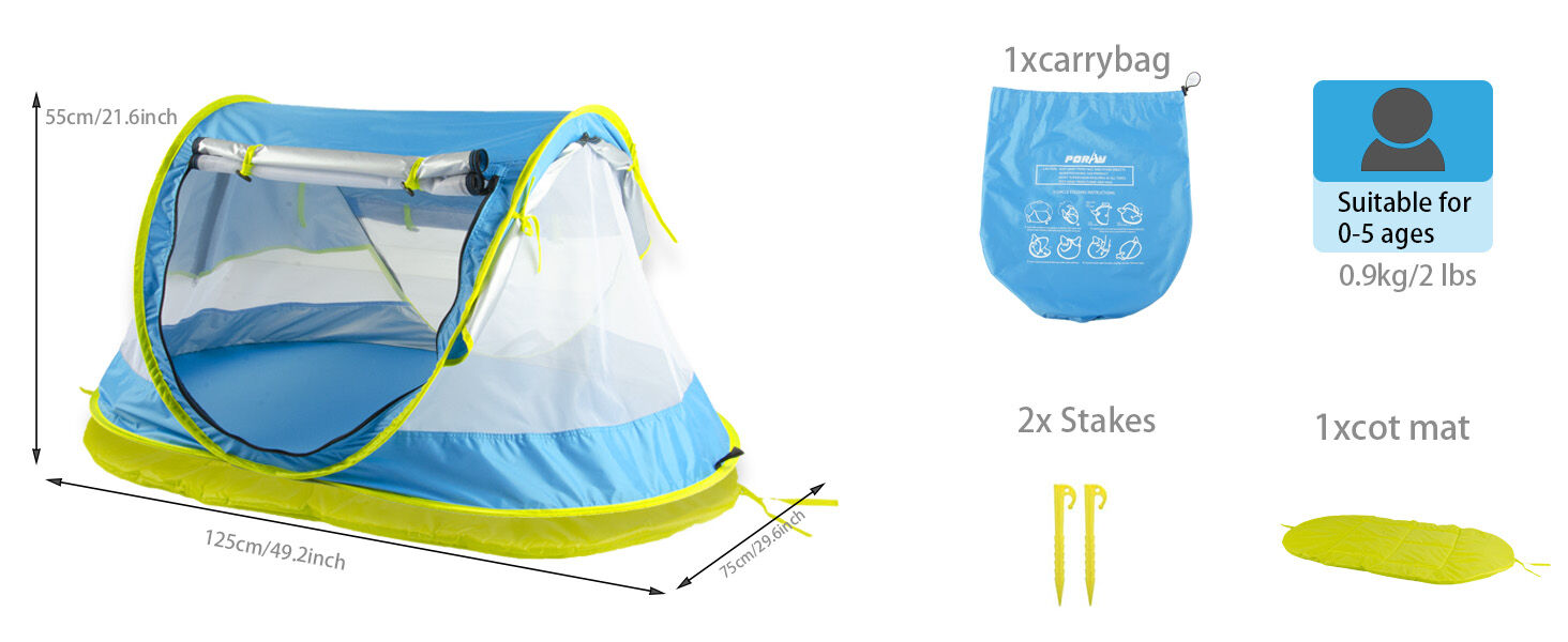 Large Sunshade Kids Travel Tent With Mat And 2 Stakes,pop Up Kids Beach ...