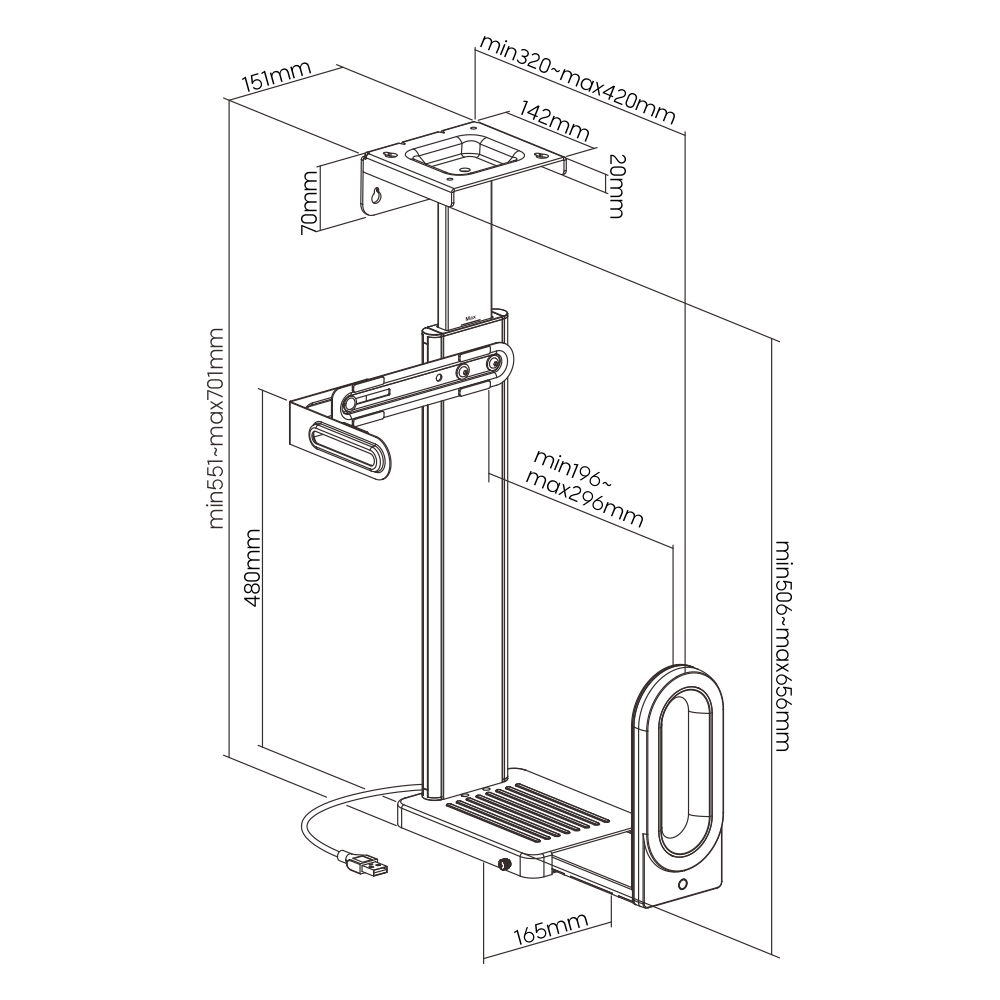 Cpb-26r Rgb Lighting Adjustable Wall Mount Under Desk Gaming Computer ...