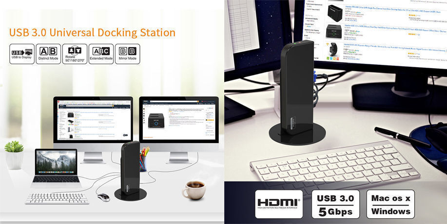 Winstars Usb 3.0 Gigabit Ethernet Universal Dual 2k Docking Station ...