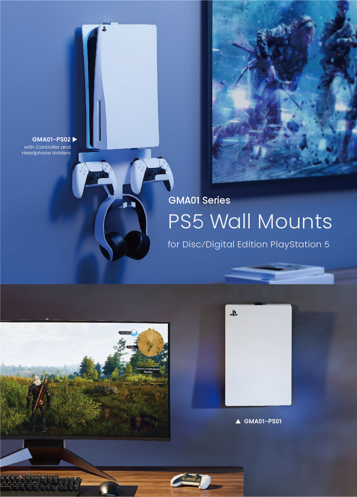 Gma01-ps02 Ps5 Wall Mount For Gaming 5 Game Console Storage Accessories ...