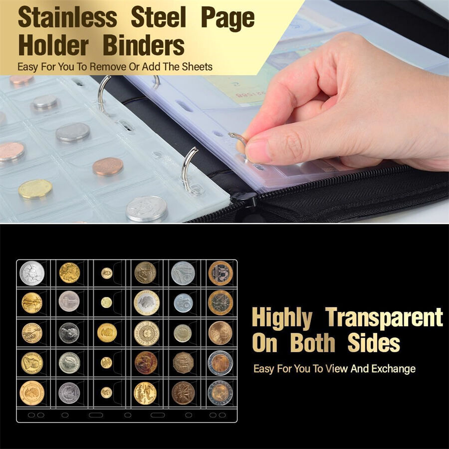 Leather Brown Coin Collection Book Holder Zippered Coin Album Binder ...