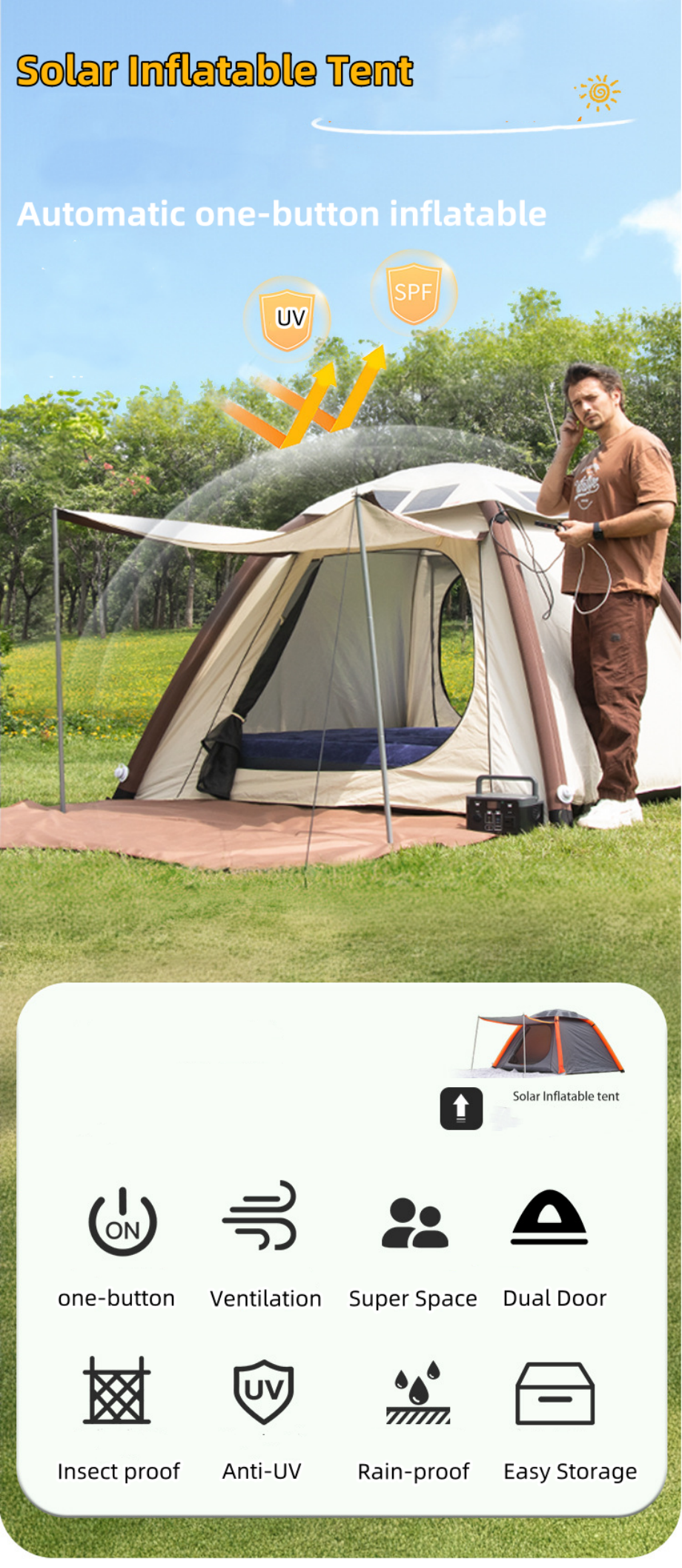 52w Automatic Inflatable Tent With Solar Panel Built-in & Anti Uv/ Rain ...