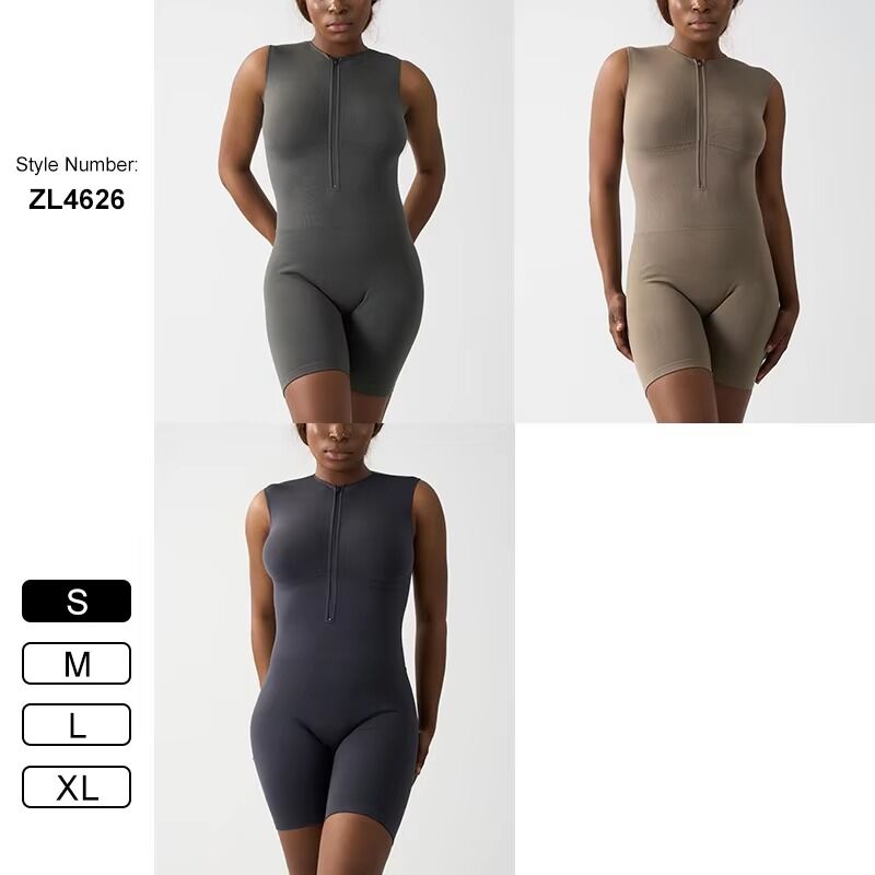 91%nylon 9%elastine Zip Front Onesie Gym Athletic Compression Seamless ...