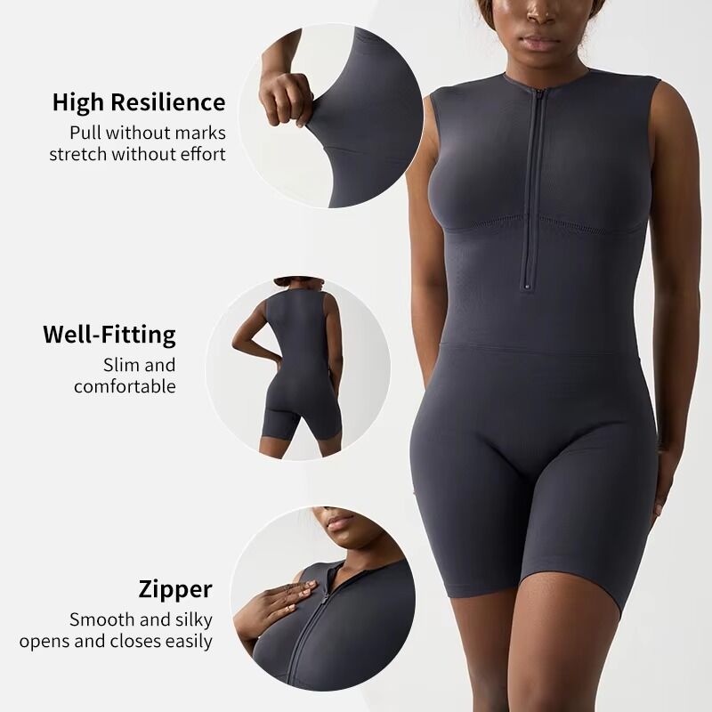 91%nylon 9%elastine Zip Front Onesie Gym Athletic Compression Seamless ...