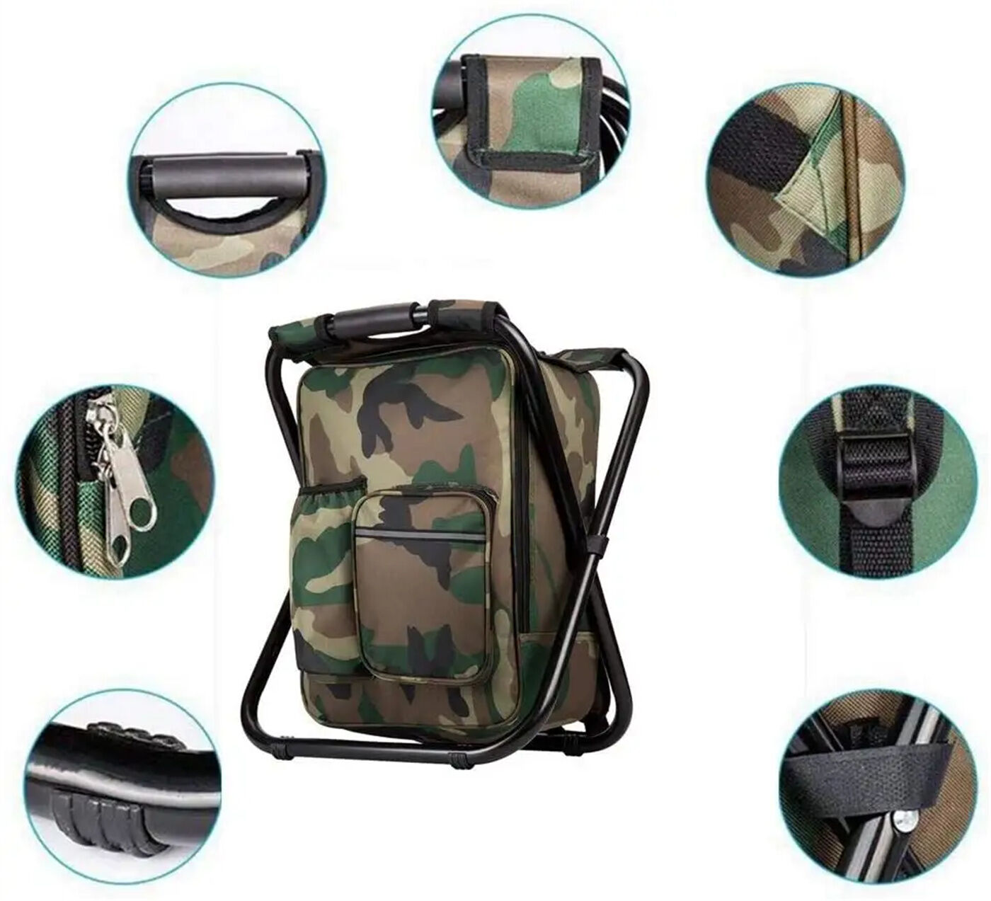 Fishing Backpack Chair Multifunction Portable Seat Hiking Camouflage ...