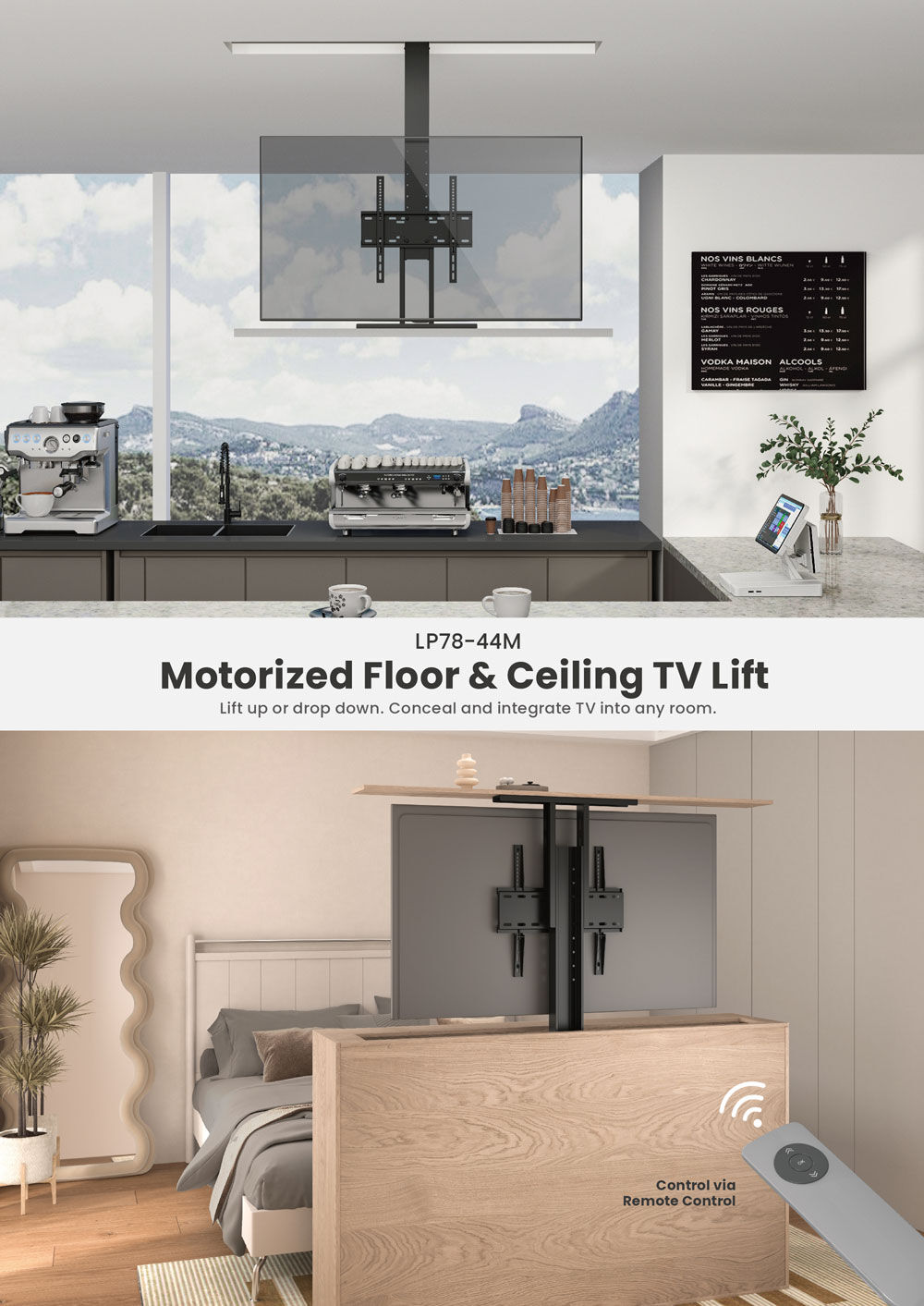 Height Adjustable Hidden Vertical Retractable Motorized Ceiling Tv ...