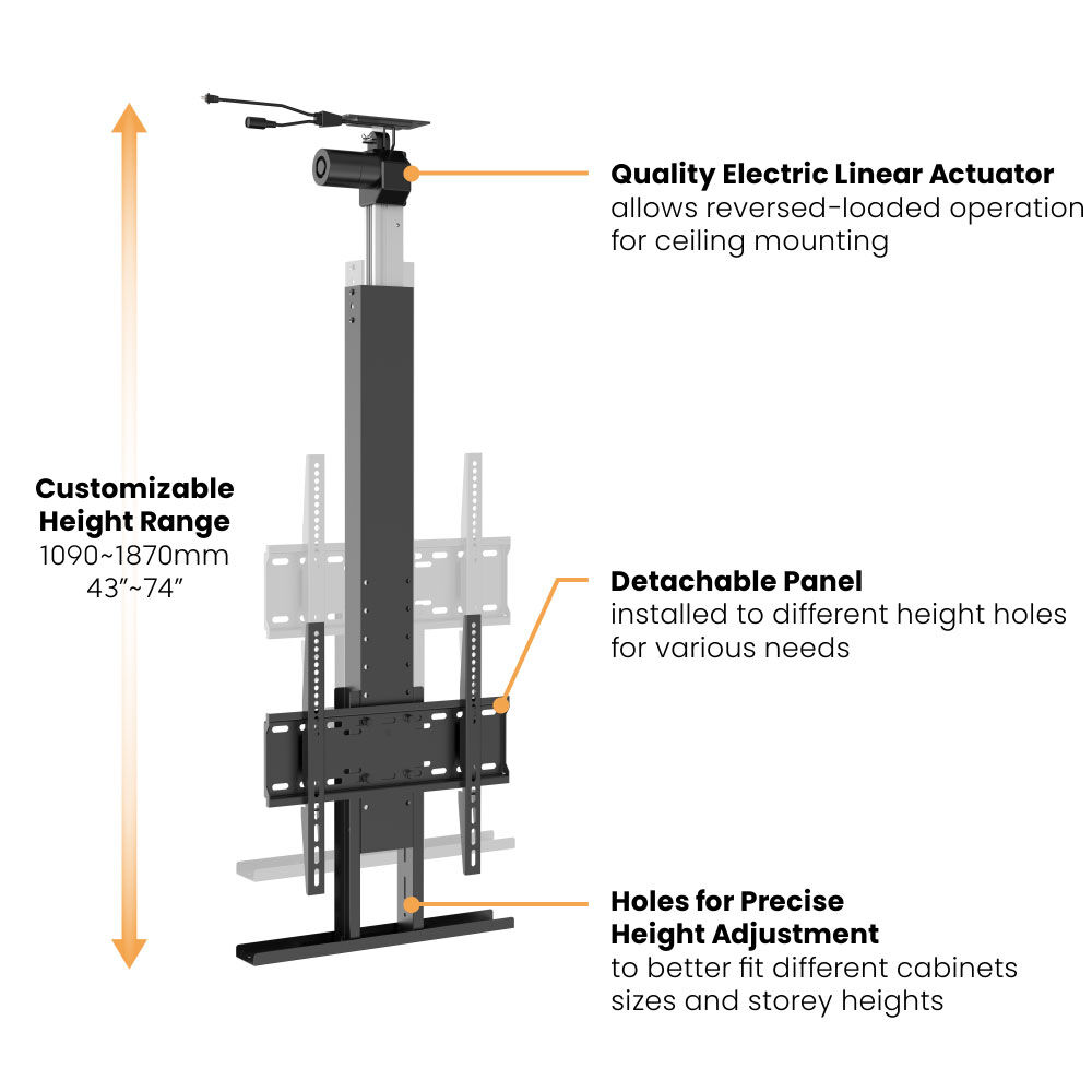 Height Adjustable Hidden Vertical Retractable Motorized Ceiling Tv ...
