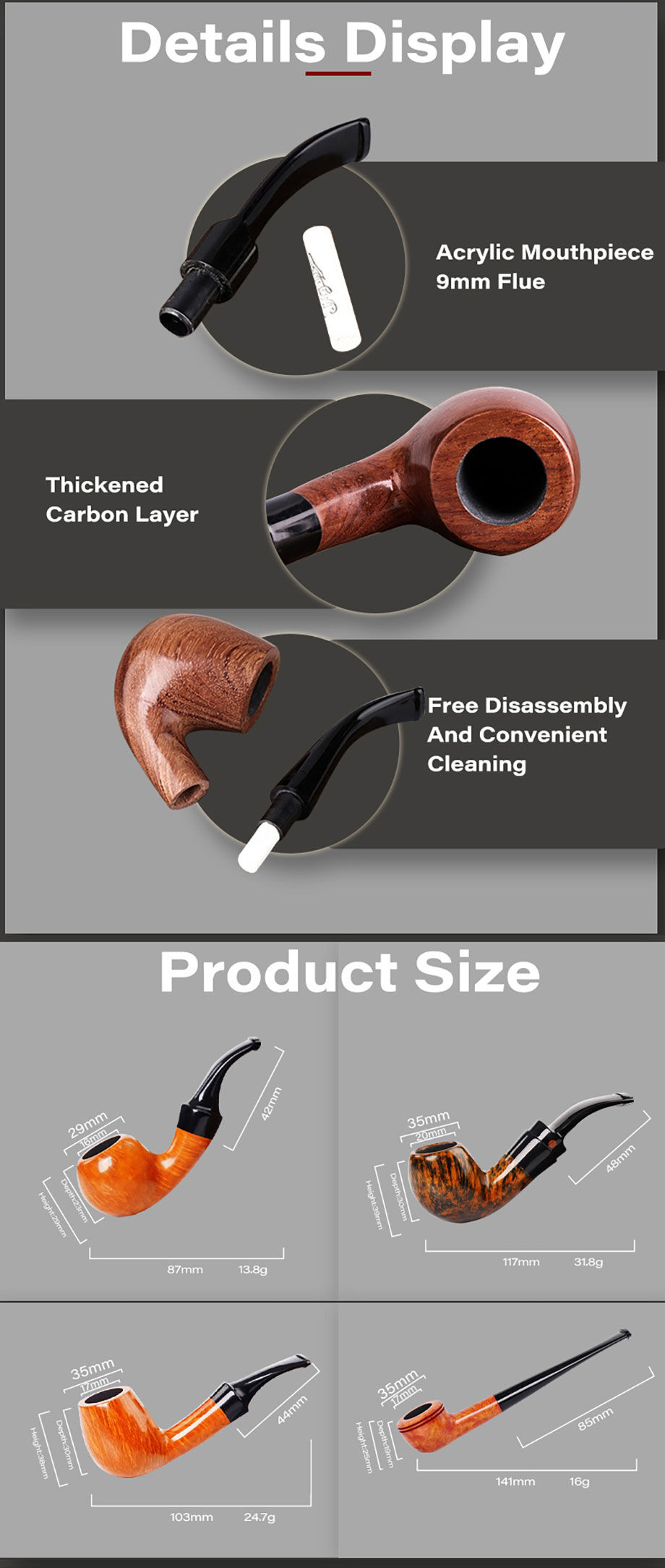 New Arrival Classy Black Sandalwood Smoking Pipe Cigar Hot Selling High ...