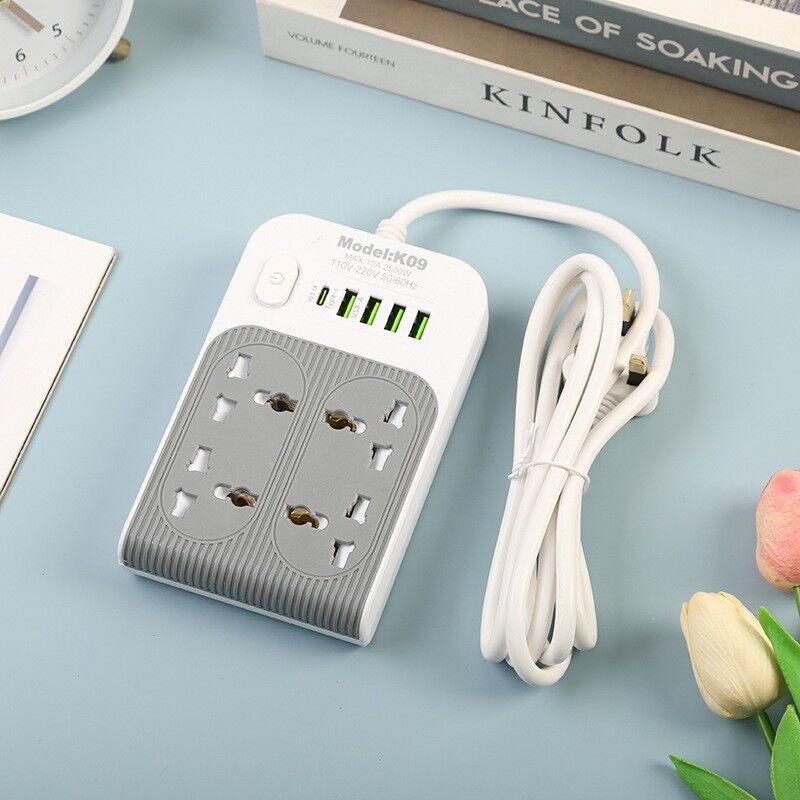 Global Socke3 Way Plug Adapter Uk, Multi Plug Extension With 6 Usb, 13a ...