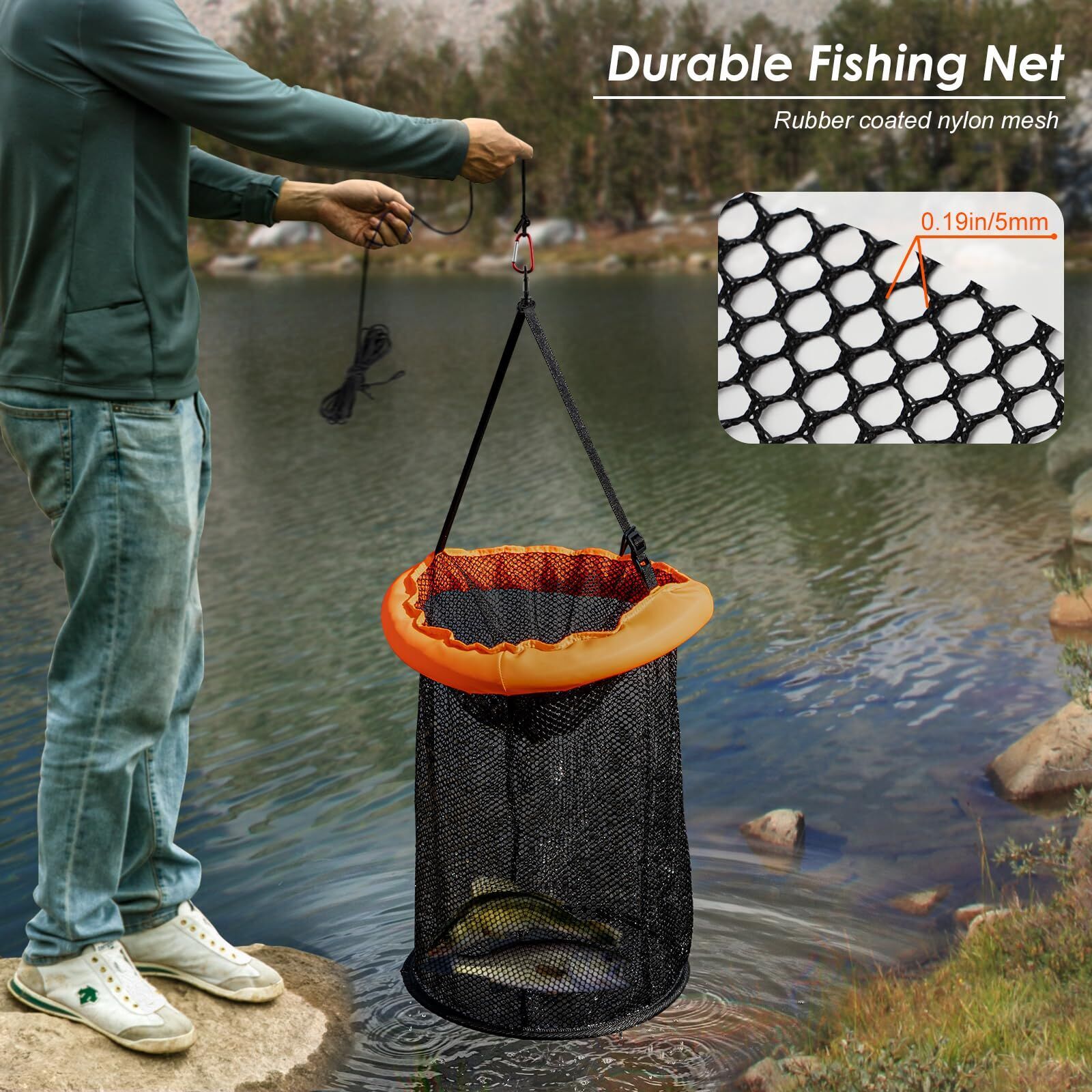 Bait Storage Cage Minnow Bucket Portable Collapsible Mesh Caught ...