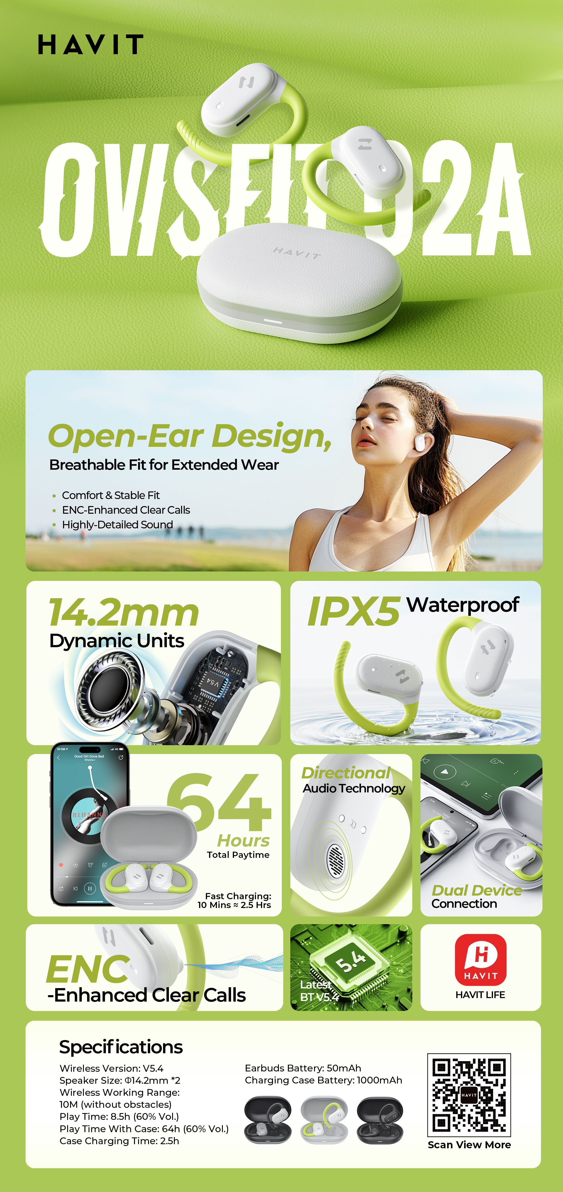 Havit Tws Earbuds Ows915, Havit Life App, 2mic Enc, Hall Switch, Ipx5 ...